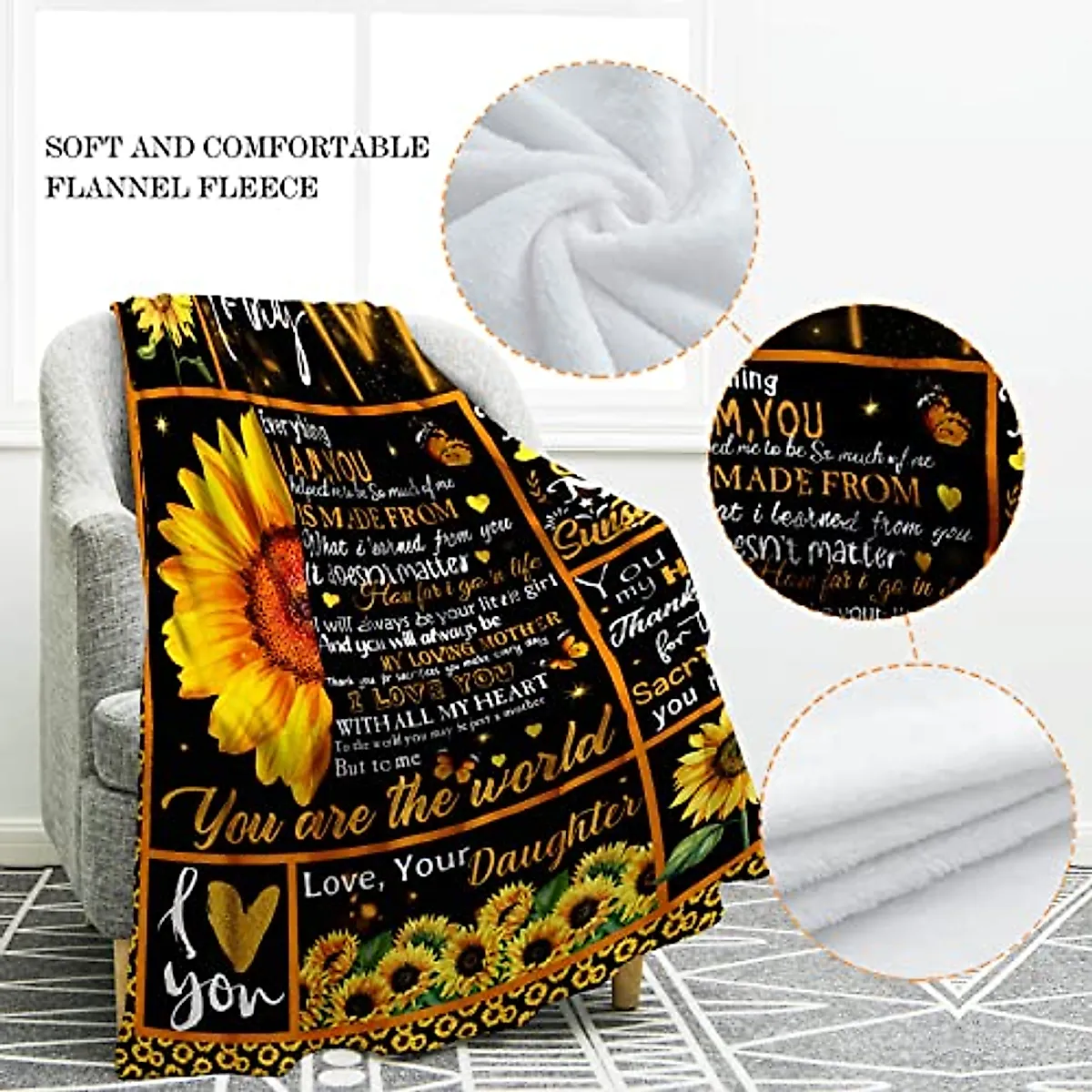Jekeno Sunflower Throw Blanket Gifts for Mom Daughter Blanket Gift for Mother, Sunflower Love Mama Themed Bed Sofa Decoration Throws Mother’s Day Birthday Present 50"x60"