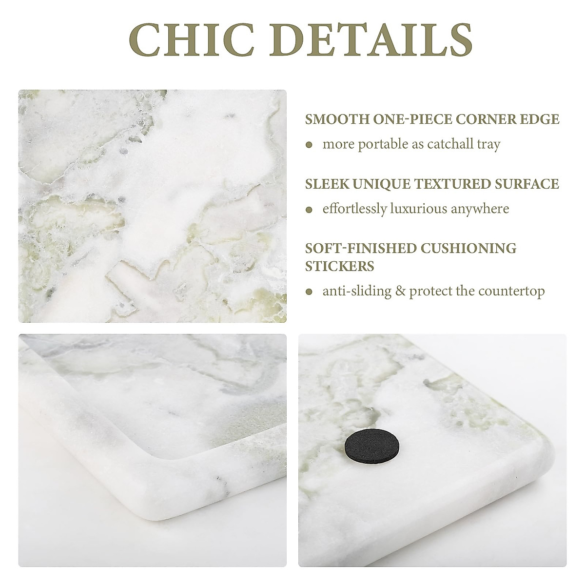 Koville African Natural Marble Perfume Tray Vanity Tray for Dresser Tops, 14"x8.5" Serving Trays for Party Buffet, Stone Tray for Bathroom Counter Decorative Trays for Decor (Bianco Palomino)