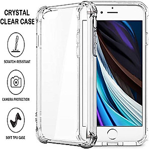 iPhone SE 2nd 2020 New/iPhone SE 3 2022, iPhone 8, iPhone 7 Case, Screen Protector Slim Shock Absorption Reinforced Corner Soft TPU Silicone Clear iPhone SE 3 2022 Case 4.7" (Clear)