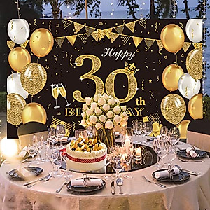 30th Birthday Party Decoration, Extra Large Black and Gold Sign Poster 30th Birthday Party Supplies, 30th Anniversary Backdrop Banner Photo Booth Backdrop Background Banner