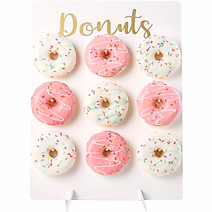 OWOYDOJ Donut Stand for Party, Donut Wall Holders for Table, Reusable Wood Doughnut Pegboard for Baby Showers, Bridal Shower, Birthday, Wedding, Holds 9 Doughnuts