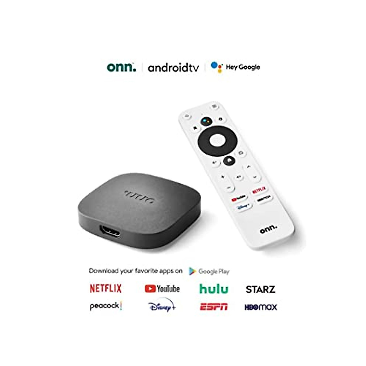 ONN Android TV 4K UHD Streaming Device with Voice Remote Control Google Assistant & High Speed HDMI Cable (100026240)