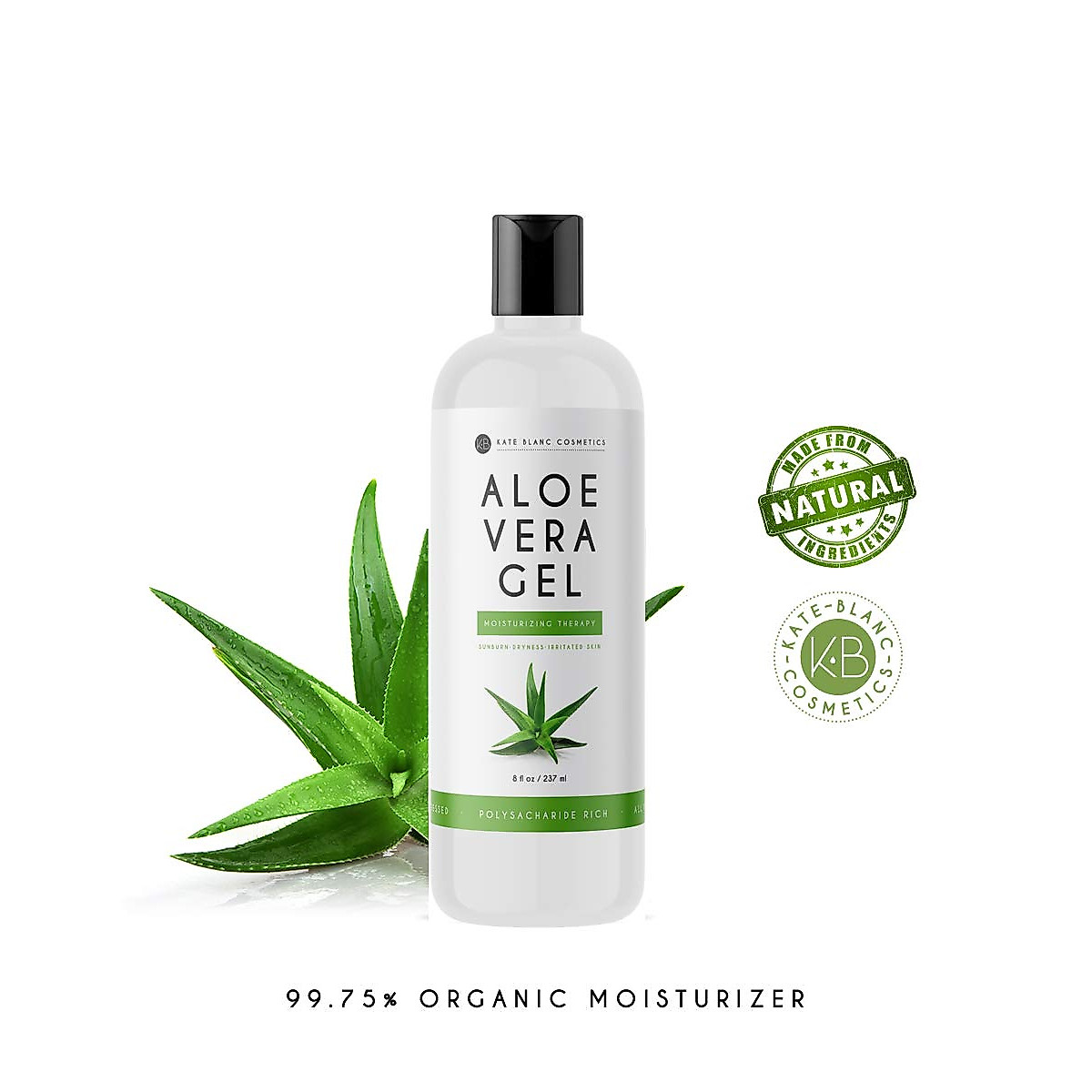 Kate Blanc Cosmetics Aloe Vera Gel for Face and Skin (8 oz) Pure Aloe Vera Gel for Hair Growth. Aloe Gel Great for Sunburn Relief, Burns, Dry Scalp Moisturizer. Made from Organic Aloe Vera Plant