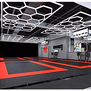 Car Detailing Hexagon Led Garage Light, 15 Hexagonal Honeycomb Grid Systems Led Shop Lights for Garage/Workshop W/White Border, IP54 AC 110V(15.88 fts x 7.98 fts)