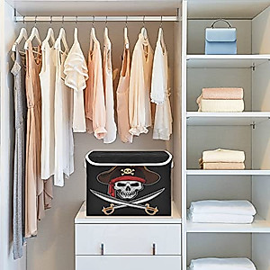 innewgogo Pirates Skull Storage Bins with Lids for Organizing Closet Organizers with Handles Oxford Cloth Storage Cube Box for Car