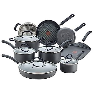 T-fal Ultimate Hard Anodized Nonstick Cookware Set 14 Piece Pots and Pans, Dishwasher Safe Black