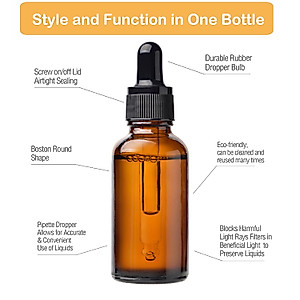 LANBEAUTIFY 2 oz Glass Dropper Bottles - 6 Pack Eye Dropper Bottles with Funnels & Labels - 60ml Amber Glass Tincture Bottles for Essential Oils, Liquids (2OZ-2PCS)