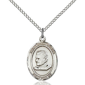 F A Dumont Sterling Silver St. John Bosco Pendant with 18" Stainless Steel Lite Curb Chain. Patron Saint of Students/Apprentices
