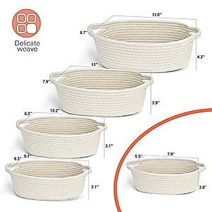 MZVUL Cotton Rope Storage Basket, 5 PCS Woven Baskets for Organizing, Toy Storage Small Baskets, Cuboid Woven Storage Basket with Handles for Baby Nursery, Bathroom Organizer Bins (Beige)