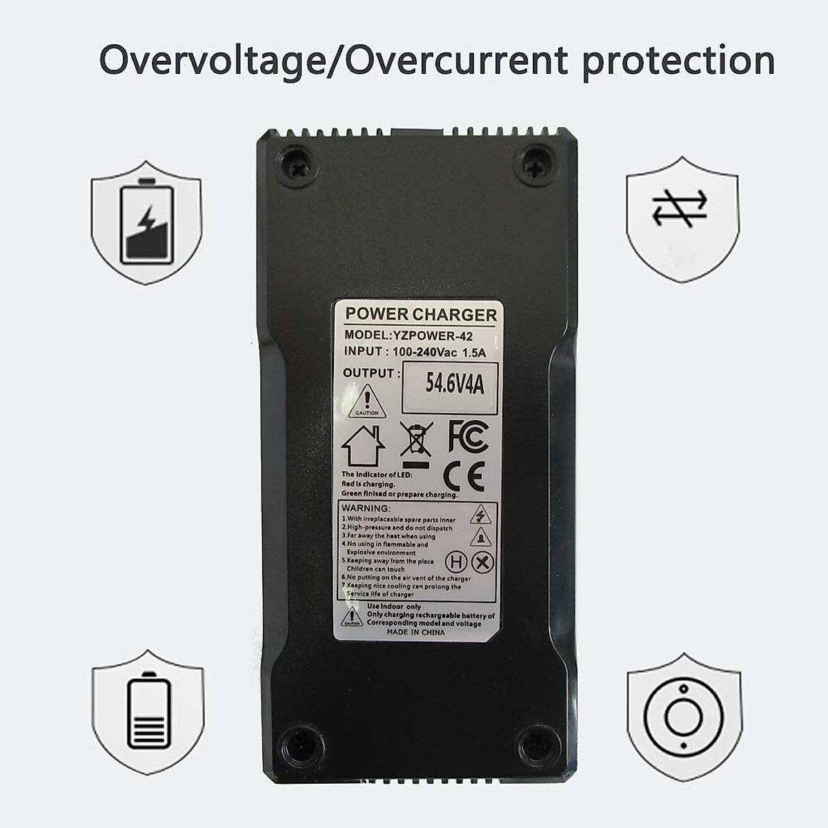 Abakoo 54.6V 4A Power Adapter for 48V 13S Lithium Battery Charger with 3-Pin XLR Connector