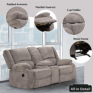 24/7 Shop at Home Joe Transitional Oversized Nursery Glider Chairs for Adults, Manual Comfy Reading Couch, Overstuffed Reclining Sofa, Adjustable Theater, Living Room, 2-Seat, Gray