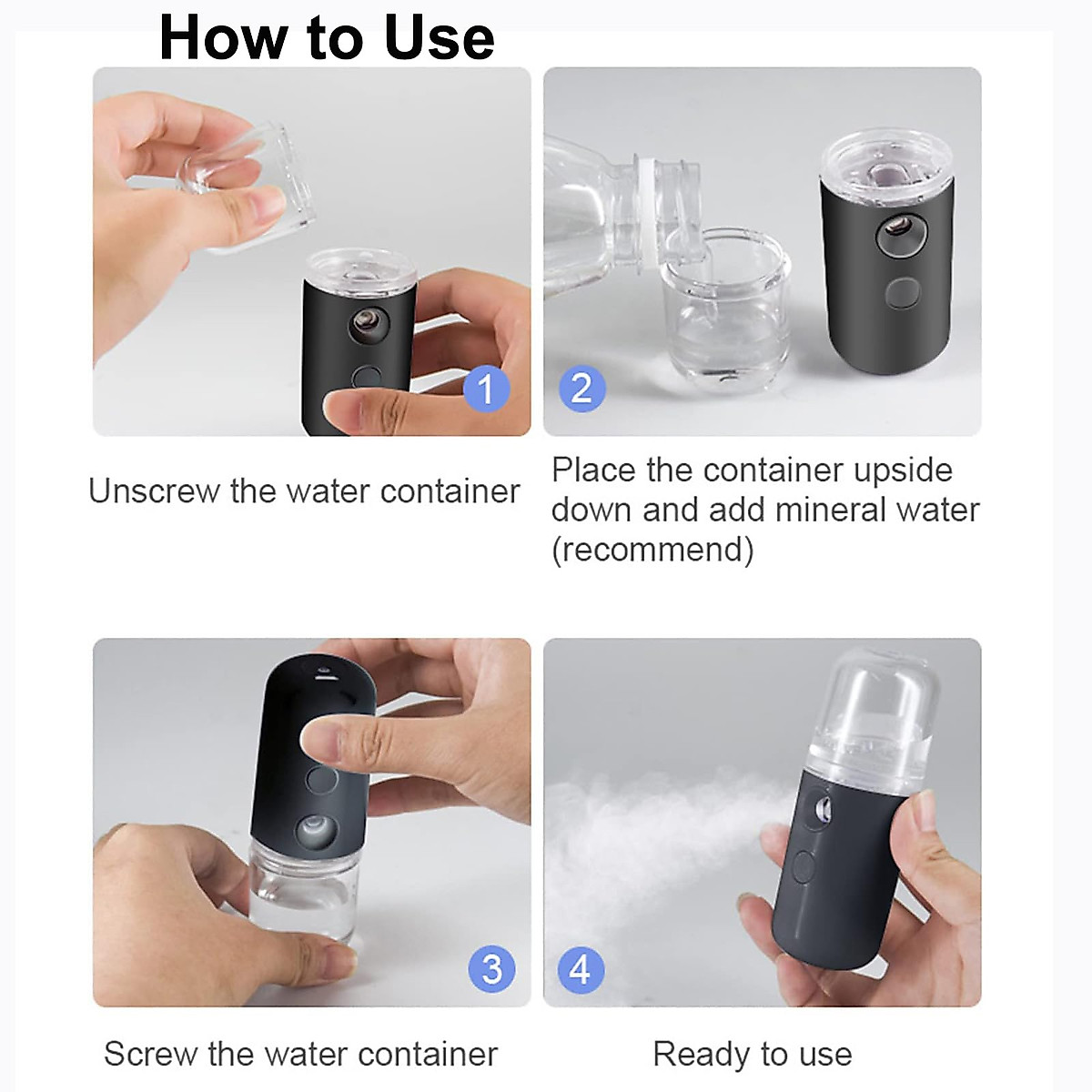 Kingsmile Nano Facial Mister,Moisturizing Nano Mist Sprayer, Portable Mini Nano Mister, Handy Lash Mister for Eyelash Extensions, Face Mister with 1OZ /30ML Visual Water Tank Black