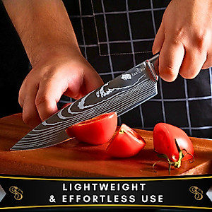 BUESTO Professional Chef Knife - 7cr17mov HC Japanese Knife - 8'' Kitchen Knife - Chefs Knife with Knife Sharpener - Ergonomic Handle Sharp Knife - Unique Gifts for Men and Women - Premium Gift Box