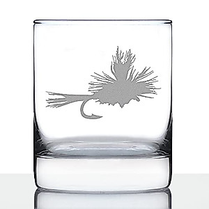 Fly Fishing Whiskey Rocks Glass - Unique Flyfishing Themed Gifts for Fishermen - 10.25 Oz Glasses