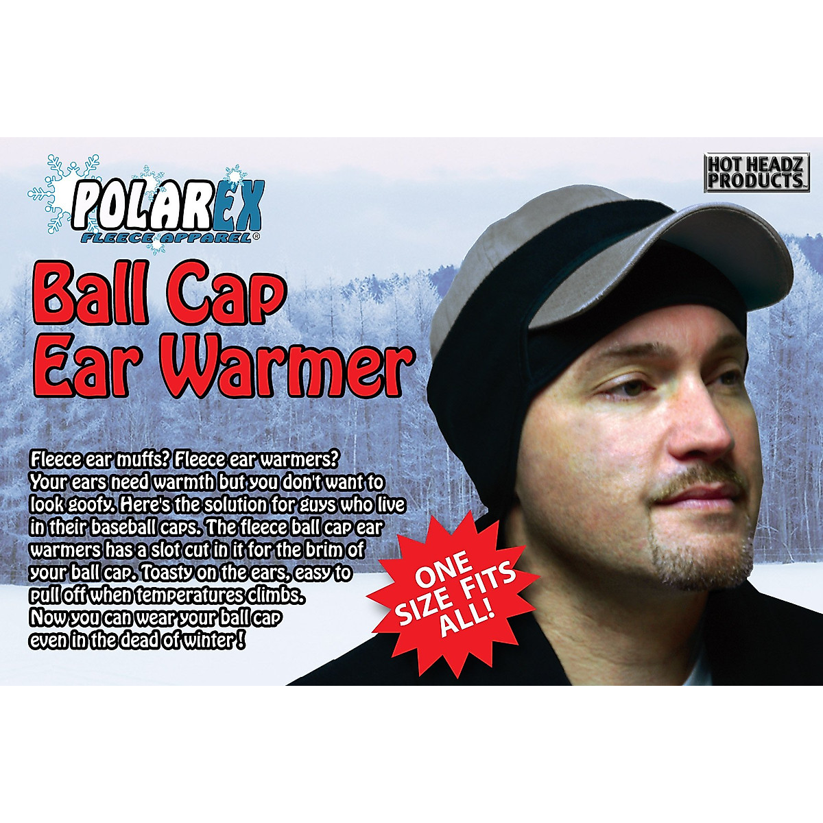 Hot Headz Polarex Ball Cap Ear Warmer, Black, One Size