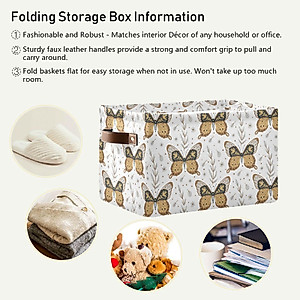 Summer Boho Butterfly Storage Basket Bins Foldable Toy Baskets Organization with Handles Laundry Hamper for Home Boys Girls Office Closet Shelf Nursery Baskets,2 pcs
