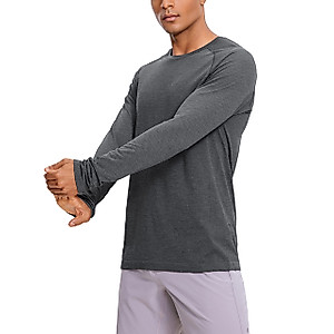 CRZ YOGA Mens Seamless Long Sleeve Tee Shirts Moisture Wicking Workout Athletic Running Shirts Breathable Gym Tops Deep Coal Heather Medium
