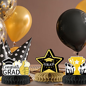 SUNKIM 9Pcs Graduation Centerpieces 2024 Graduation Party Decorations Congrats Grad Table Toppers Graduation Decorations Class of 2024 Graduation Table Decorations for Party Celebration,Black-Gold