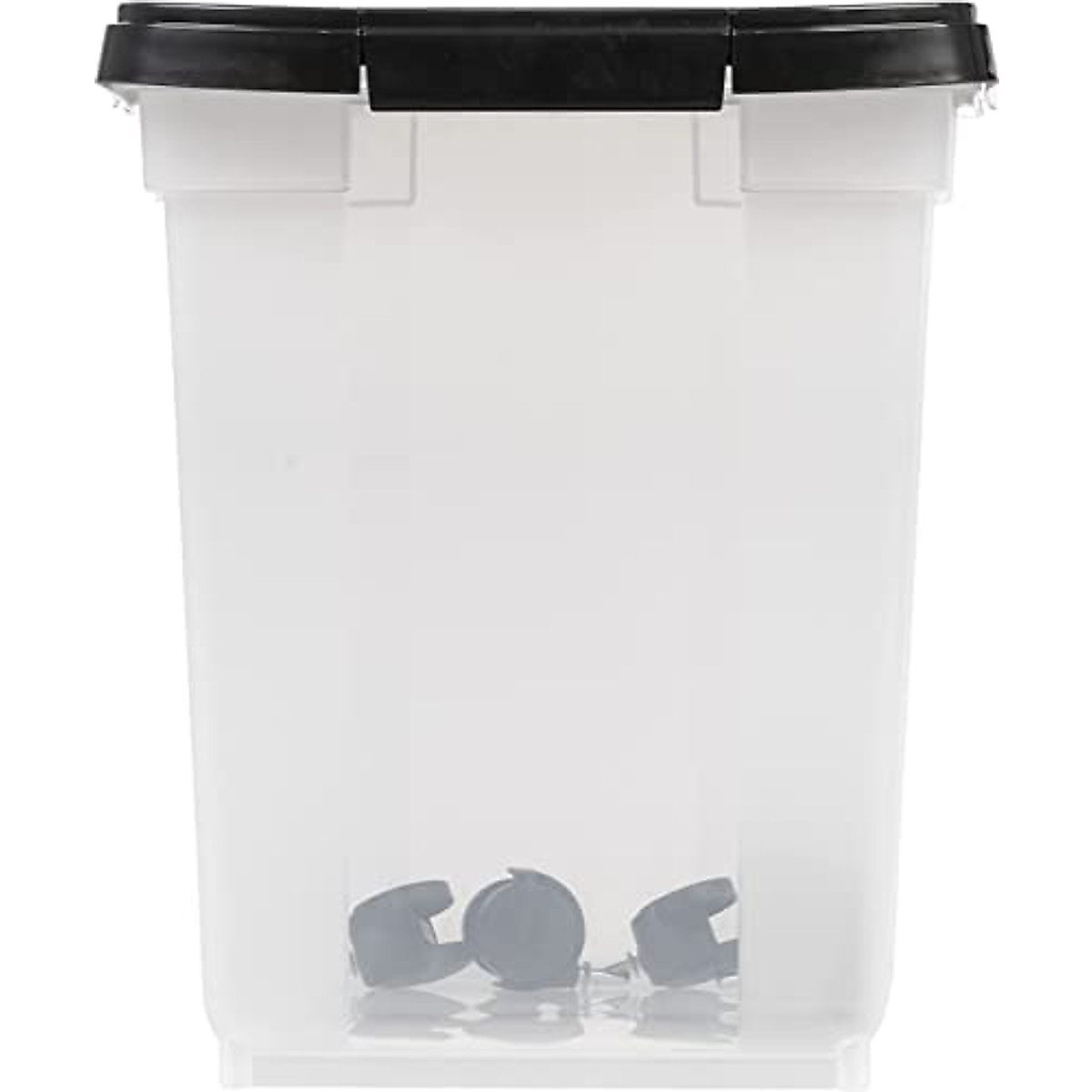 IRIS USA WeatherPro Airtight Dog Food Storage Container, Up to 25 lbs, Removable Wheels, for Dog Cat Bird and Other Pet Food Storage Bin, Keep Fresh, Translucent Body, Clear/Black