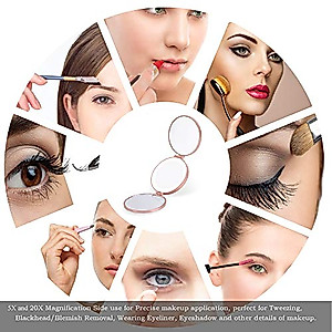 B Beauty Planet 20X Magnifying Mirror with Light, 20X/5X/1X Travel Lighted Makeup Mirror,Portable LED Compact Mirror,Handheld Folding Rechargeable Ring Light Mirror(4inches, Rose Gold)