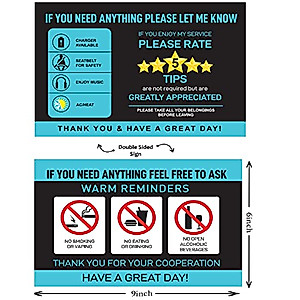 2-Pack Tips Rating Appreciated Rideshare Accessories Sign for Car Taxi - Rate Me Tip No Smoking for 5 Star Rides for Ride-share