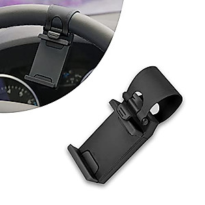 yonwait 1 Pack Car Steering Wheel Phone Mount, Fixed Clip Buckle Retractable Phone Holder, Silicone Cell Phone Navigation Bracket, Suitable for All Vehicles Cellphone Devices (Black)