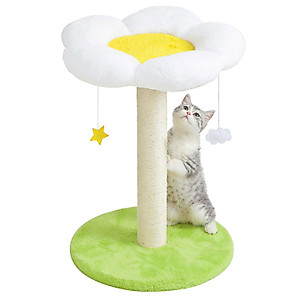 Hovicaed Cute Cat Scratching Post, Flower Cat Tree for Indoor Cats, Cat Scratcher with Bed, Sisal Scratch Posts Kittens Bed Large Perch Modern Small Cat Tower with Hanging Toys