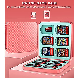 EUROA Nintendo Switch Game Holder - 12 Cartridge Storage Case, Protective Hard Shell, Soft Lining Rubber, Portable - Pink