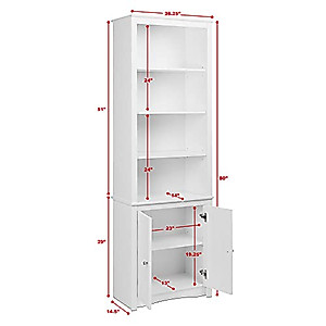Prepac Tall Bookcase with 2 Shaker Doors, 80" H, White
