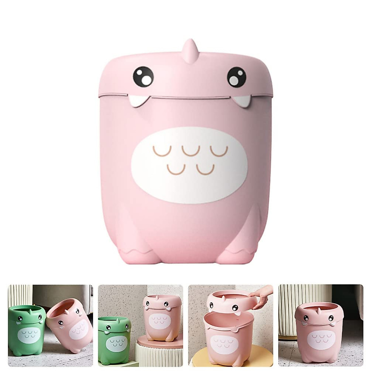 Ciieeo Pink Plastic Open-Top Trash Can, 12-Inch, Cute Animal Shape