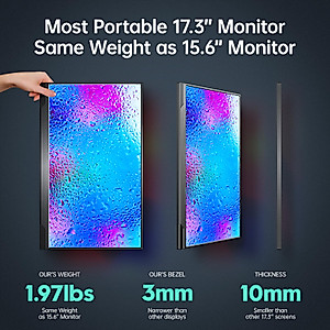 cocopar Portable Monitor - Upgraded 17.3 Inch 1080P FHD IPS HDR 100% sRGB FreeSync USB-C Gaming Monitor with Type-C Mini HDMI for Xbox PS4 Laptop PC Mac Surface, VESA mountable
