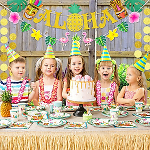 WERNNSAI Hawaiian Aloha Party Banner Decorations - Flamingo Pineapple Tiki Tropical Luau Party Supplies Favors Large Gold Glittery Aloha Sign Flag for Birthday Wedding Summer Beach Pool
