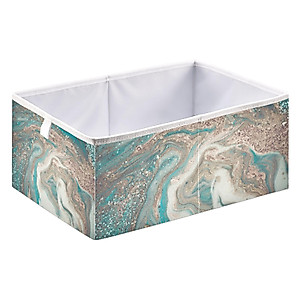 QUGRL Magic Teal Marble Storage Bins Organizer Modern Trendy Foldable Clothes Storage Basket Box for Shelves Closet Cabinet Office Dorm Bedroom 15.75 x 10.63 x 6.96 in
