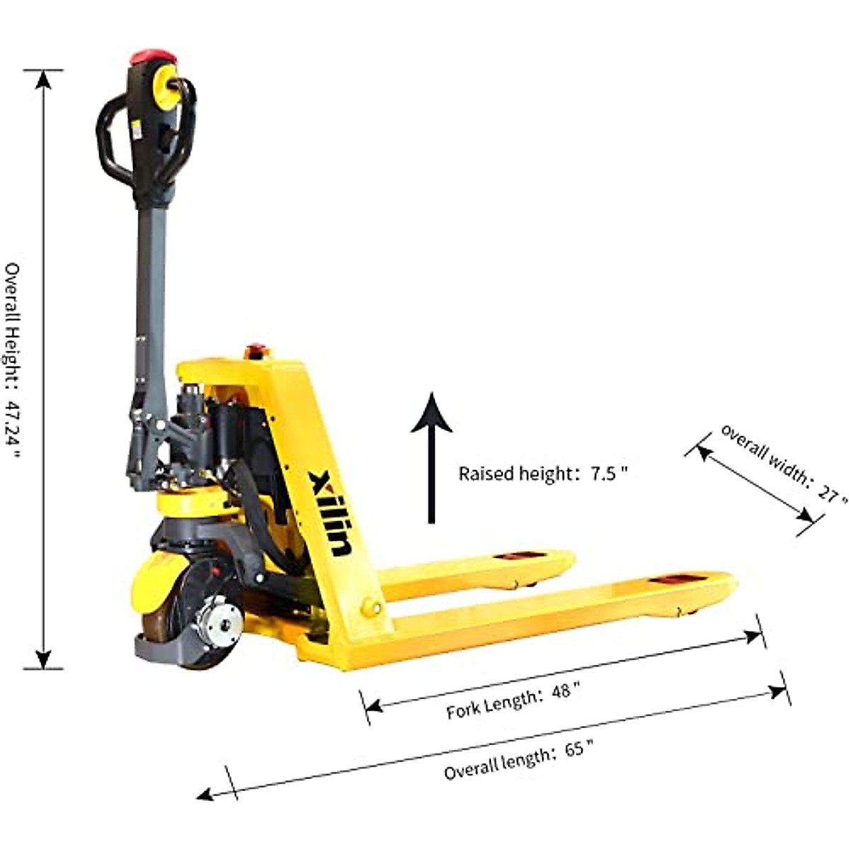 Xilin Full Electric Lithium Pallet Truck Lithium Battery Mini Type Walkie Pallet Truck 48"x27" Fork Size and Manual Pallet Jack 4400Lbs Capacity Mini Pallet Truck -48" L x21 W Forks