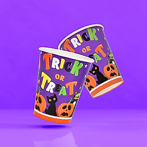 Gatherfun Halloween Party Supplies Witch and Pumpkin Disposable Paper Cups for Halloween Party Trick or Treat Party Decorations, 9 oz, 50 Pack