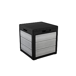 KETER Denali 200 Gallon Resin Large Deck Box, Grey/Black & Denali 30 Gallon Resin Deck Box for Patio Furniture, Pool Accessories, and Storage for Outdoor Toys, Grey/Black
