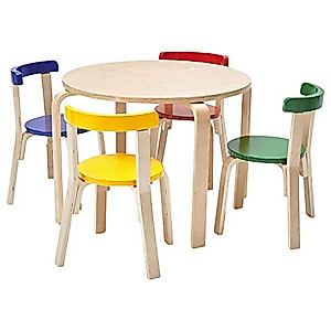 ECR4Kids Bentwood Round Table and Curved Back Chair Set, Kids Furniture, Assorted, 5-Piece