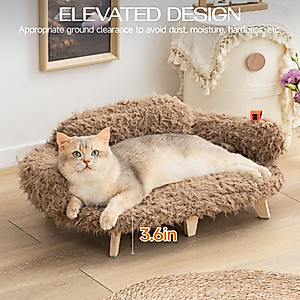 MEWOOFUN Removable Washable Cover Cat Bed - 26"x18.3"x8.5" Elevated Wooden Pet Sofa for Cats & Small to Medium Dogs, Modern Pet Furniture (Brown)