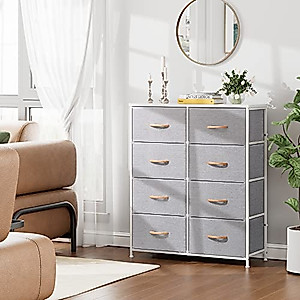 Nicehill Dresser for Bedroom with 8 Drawers, Tall Dresser Fabric Dresser for Kids Room, Closet, Nursery, Baby, Chest of Drawers Bedroom Dresser, Closet Organizer with Storage Drawers, Light Grey