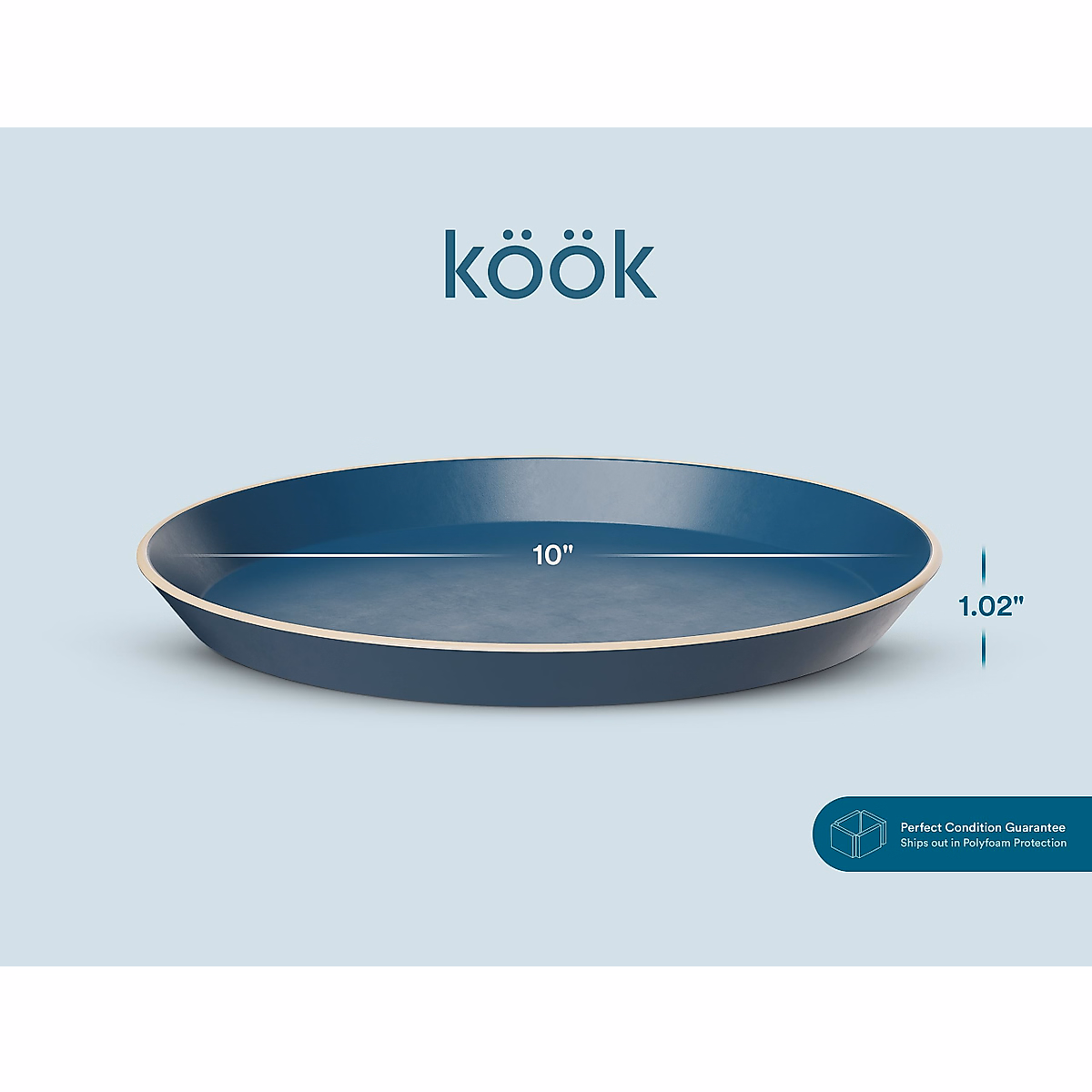 KooK Dinner Plates, Ceramic Round Kitchen Dinnerware Set, Dishwasher & Microwave Safe, Stoneware, High Edge, 10 Inch, Set of 6, Navy
