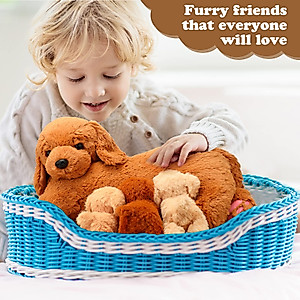 HyDren Nurturing Dog Stuffed Animal Sets Soft Cuddly Golden Retriever Plush Toys Nursing Mommy Dog with 4 Stuffed Baby Puppies for Kids Birthday Graduation Party Favor Gifts (Golden Retriever)