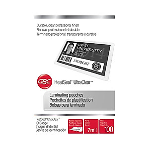 Swingline GBC Laminating Sheets, Thermal Laminating Speed Pouches, Badge Size, 7 Mil, HeatSeal UltraClear, 100 Pack (3200016)