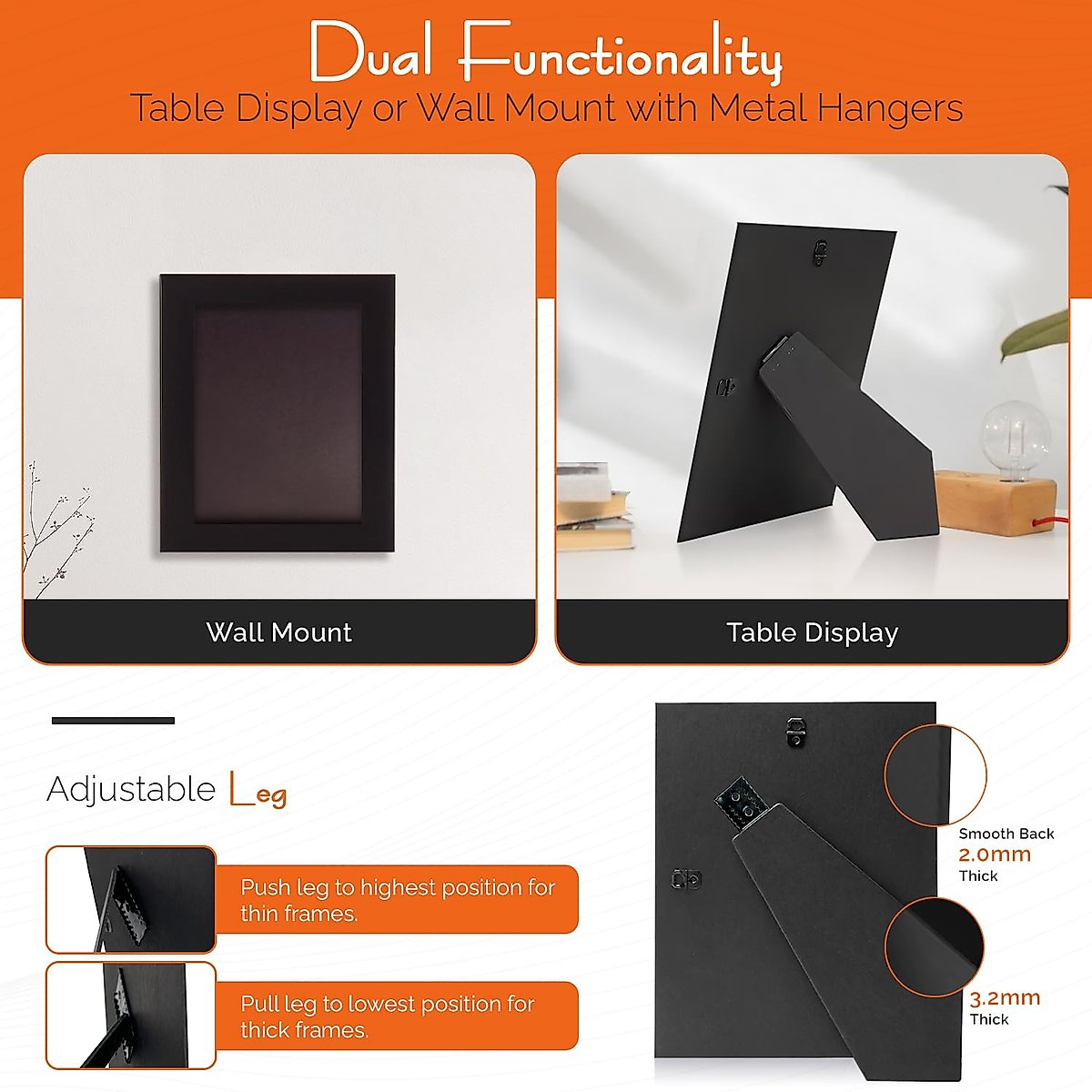 iFrame DIY Adjustable Easel Back for 8x10 Picture Frames – Solid Black Cardboard Display Stand for Photos, Art, Tiles & More, Tabletop Easel, Made in USA (Pack of 4)