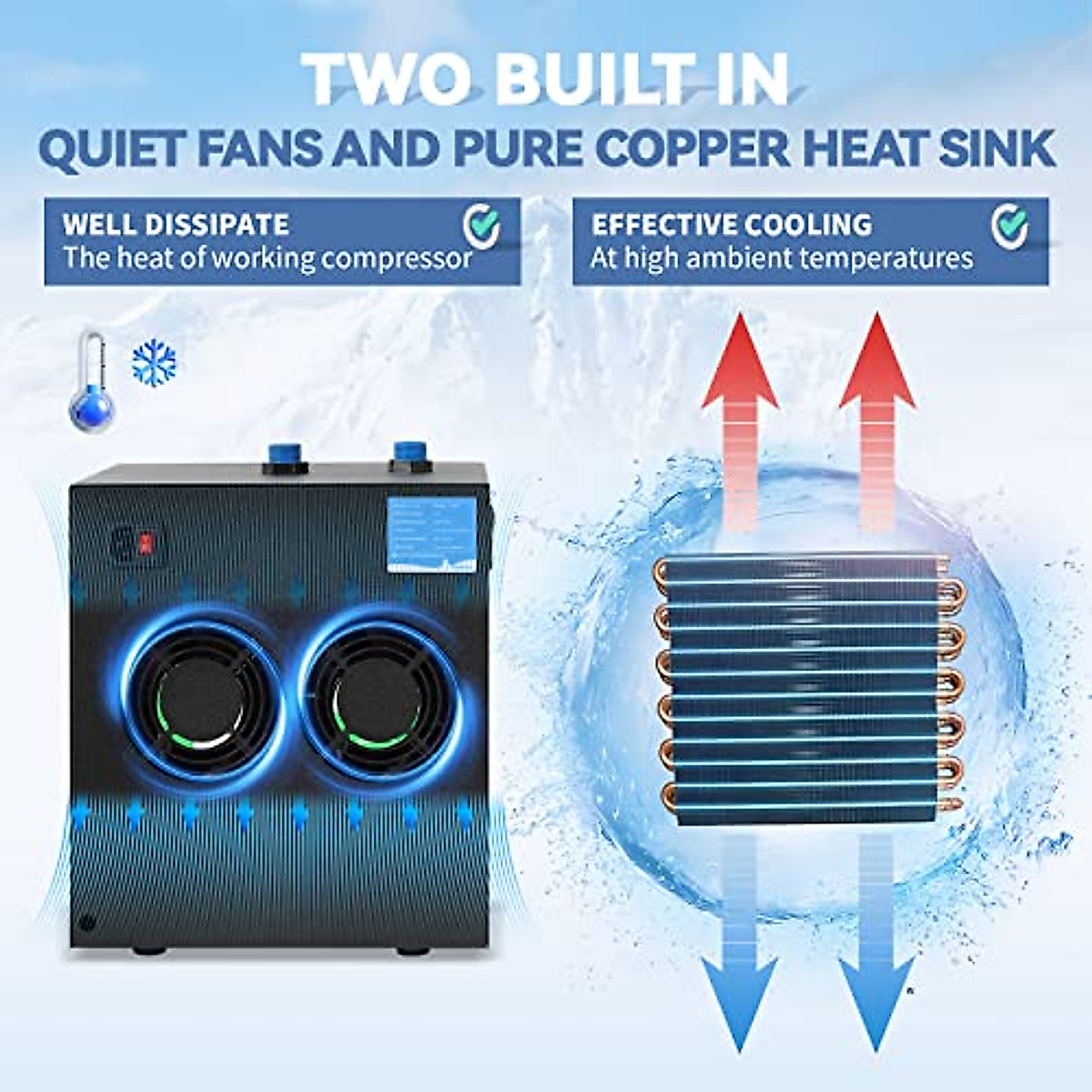 Poafamx Aquarium Chiller 79Gal 1/3 HP Water Chiller for Hydroponics System Home Use Axolotl Fish Coral Shrimp 110V with Pump and Pipe