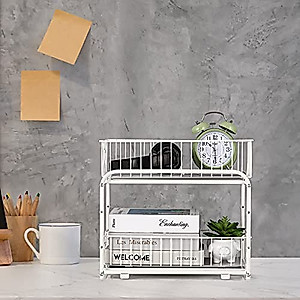 ETELI Under Sink Organizer with Sliding Storage Basket Drawer Stackble 2 Tier Pull Out Cabinet Organizer for Kitchen, Bathroom, Pantry(White)