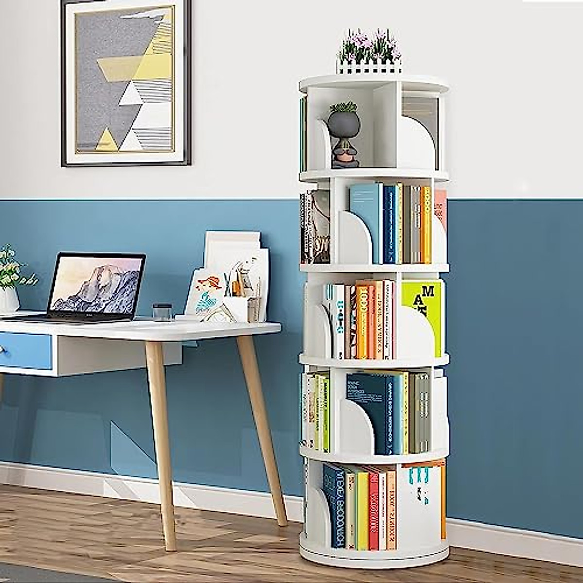 Nisorpa 5 Tier Rotating Bookshelf, 360° Revolving Bookcase Rotating Stackable Shelves Floor-Standing Storage Display Rack Used in Bedrooms Living Rooms Study Office (63"x18"x18")