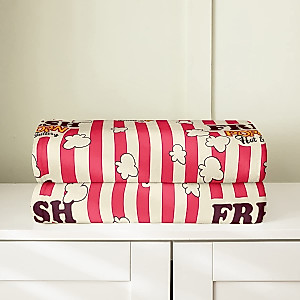 Feelyou Popcorn Pattern Plush Throw Blanket, for Girls Boys Movie Theater Flannel Fleece Blanket Red White Stripe All Season,Bed Blanket Room Decor Vintage Cinema Movie Theater 40"x50"