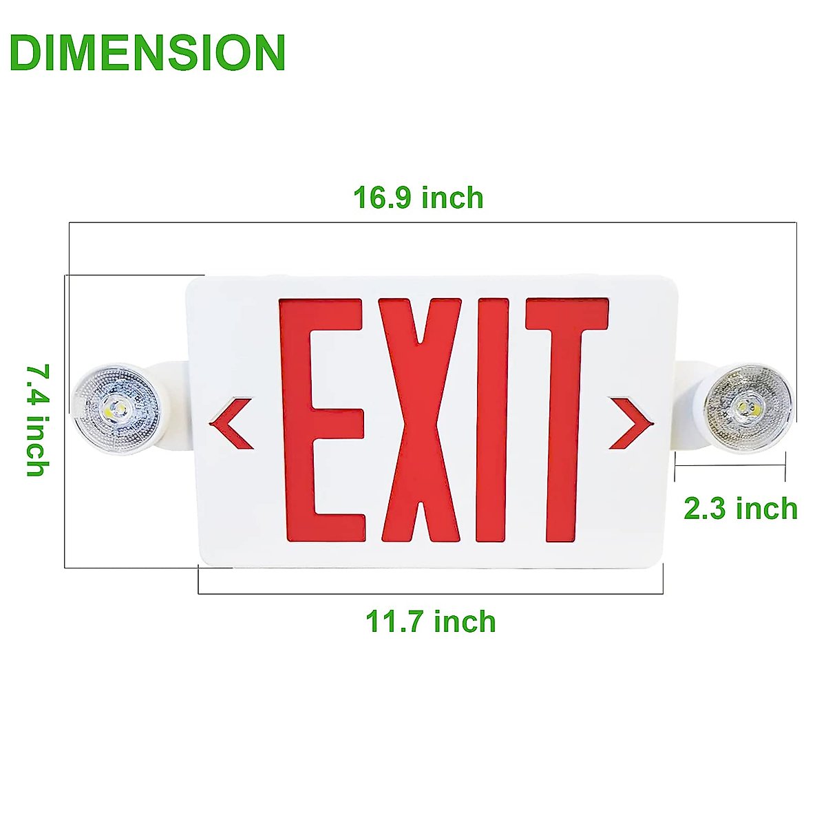 Red LED Exit Sign with Emergency Lights, Two LED Adjustable Head Emergency Exit Lights with Battery Backup, Dual LED Lamp ABS Fire Resistance UL-Listed 120-277V