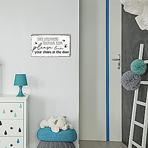 Please Remove Your Shoes Sign: Take off Shoes Sign Funny Entryway Decor - Since Little Fingers Touch Our Floor Please Leave Your Shoes at the Door Canvas Print Home Decoration 15" x 8"