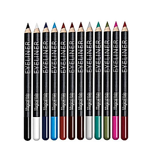 Eye Liner Pencil Set - 12 Assorted Colors Natural Matte Long Lasting Hypoallergenic Eyeliners Eye Makeup Soft Crayon Pencils (Black Gray Brown Plum Purple Lavender Pink etc)